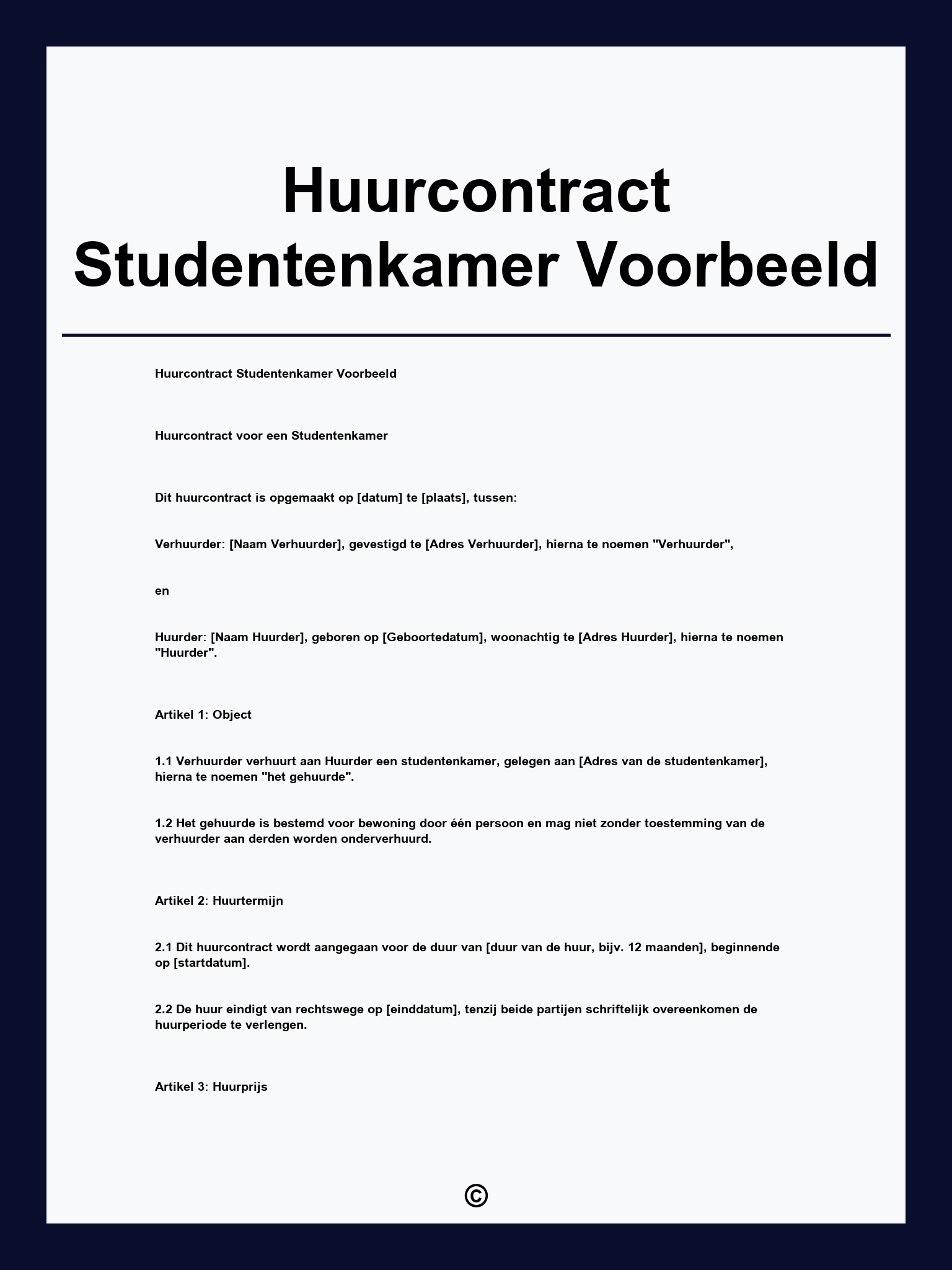 Huurcontract Studentenkamer Voorbeeld
