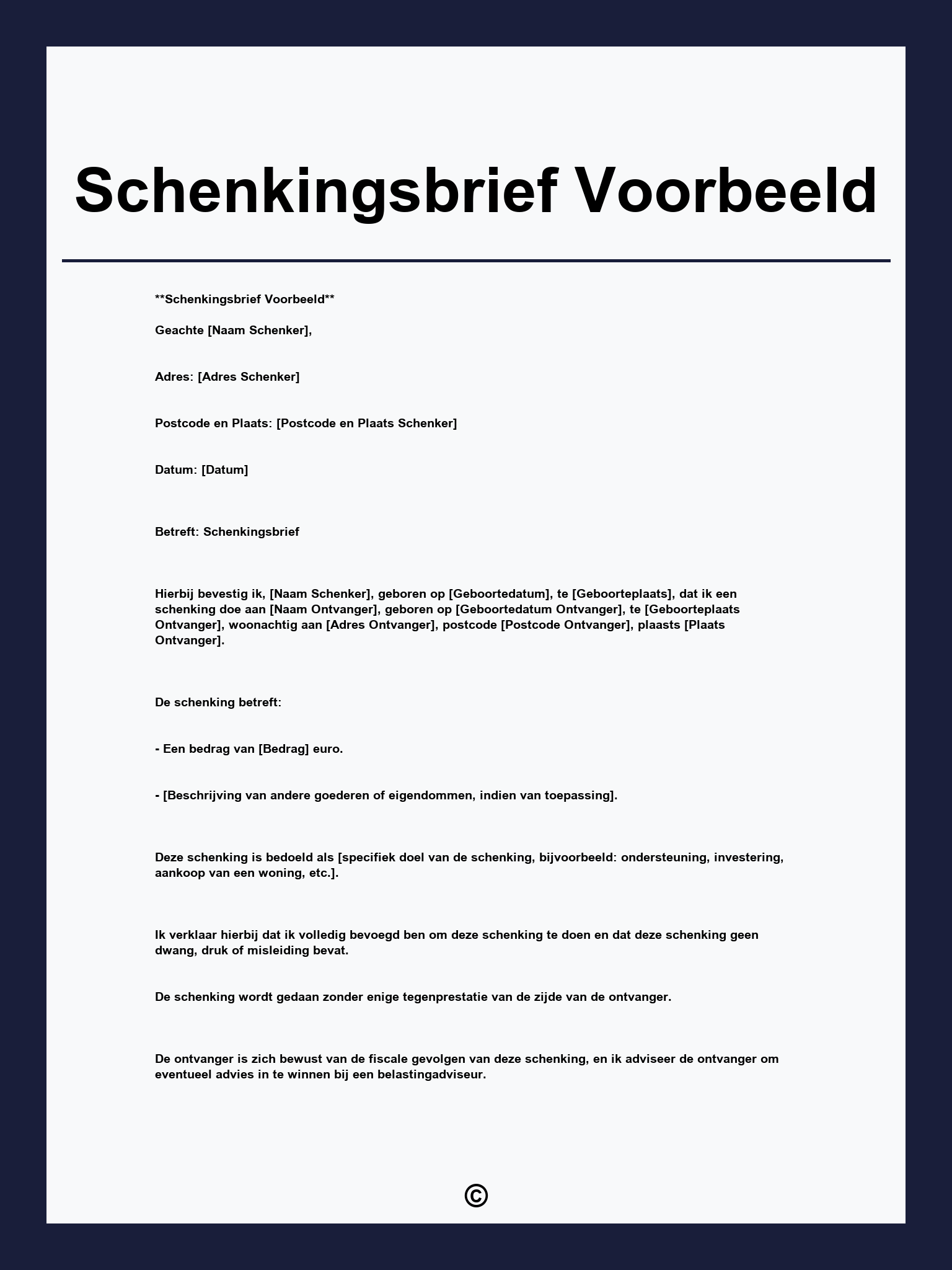 Schenkingsbrief Voorbeeld